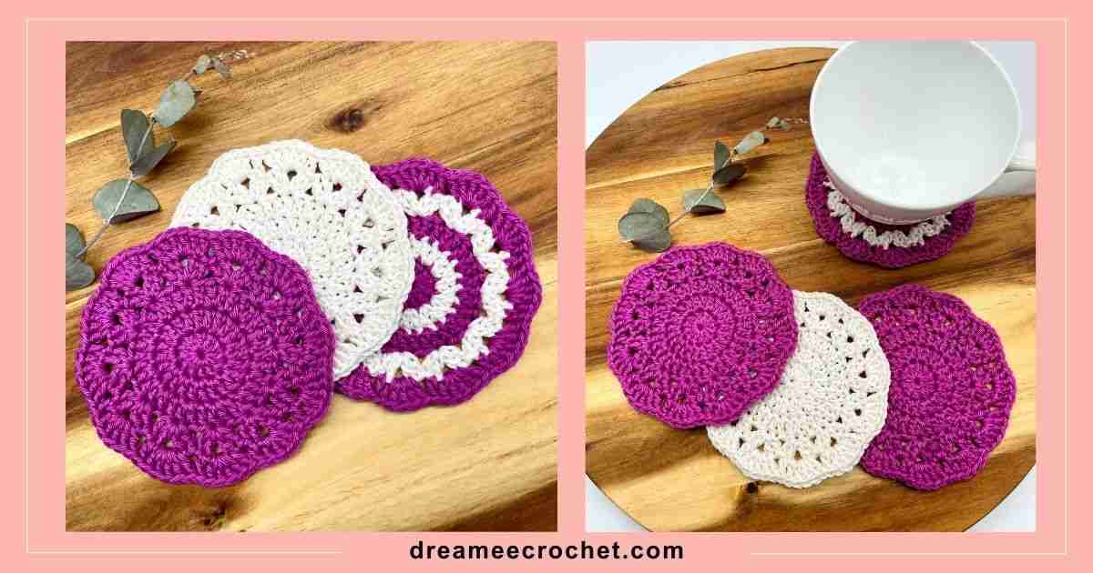 Free Crochet Flower Coaster Pattern & Video Tutorial - Dreamee Crochet