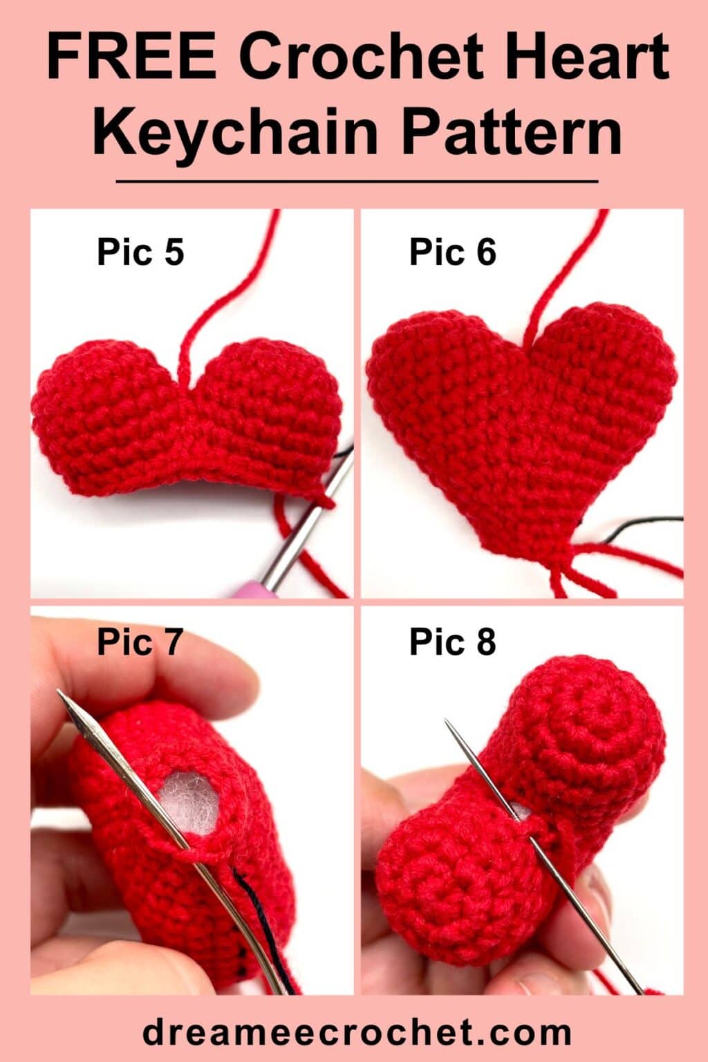 Free Crochet Heart Keychain Pattern: Easy Amigurumi Heart - Dreamee Crochet